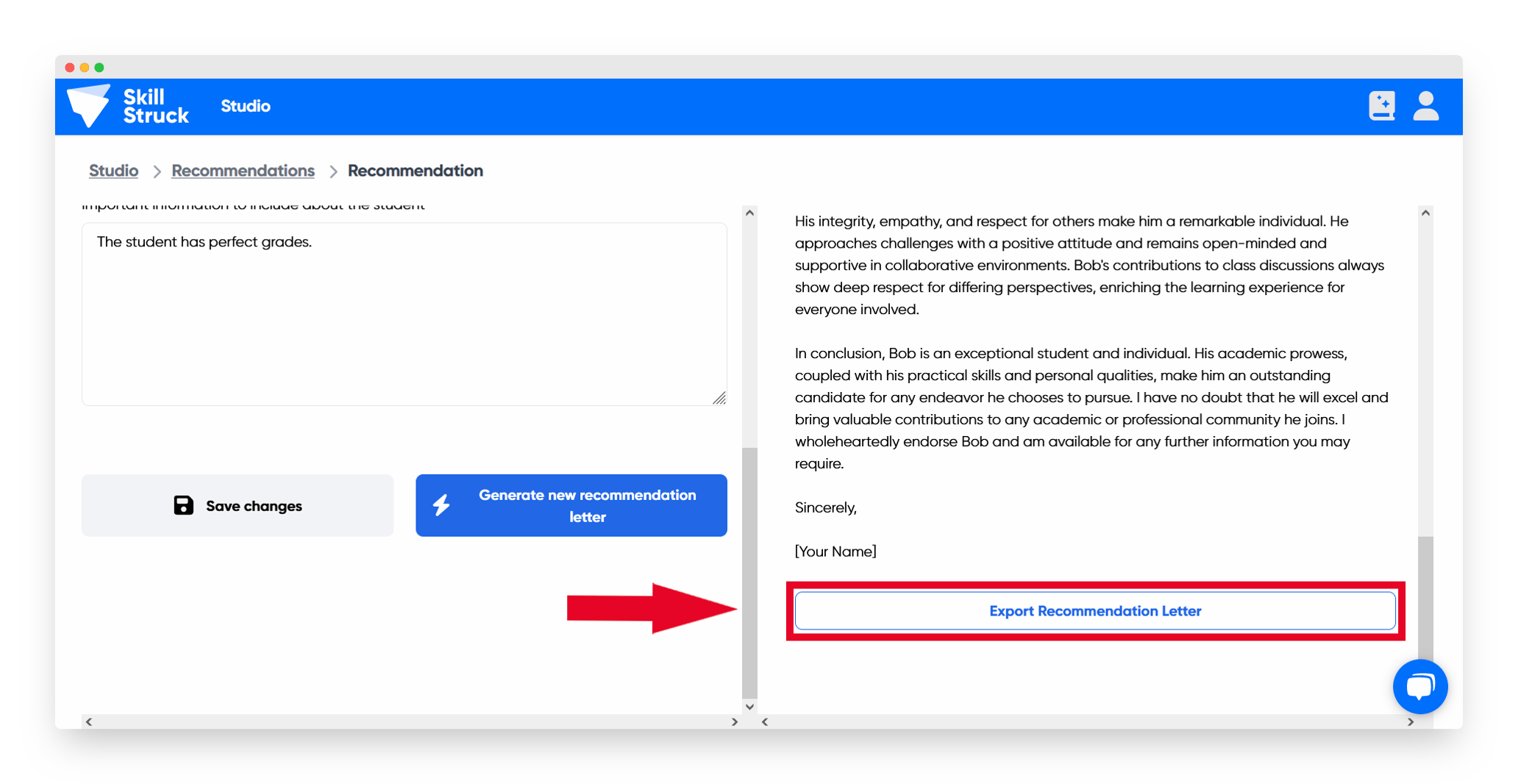 How to Generate a Recommendation Letter in the Learning Studio
